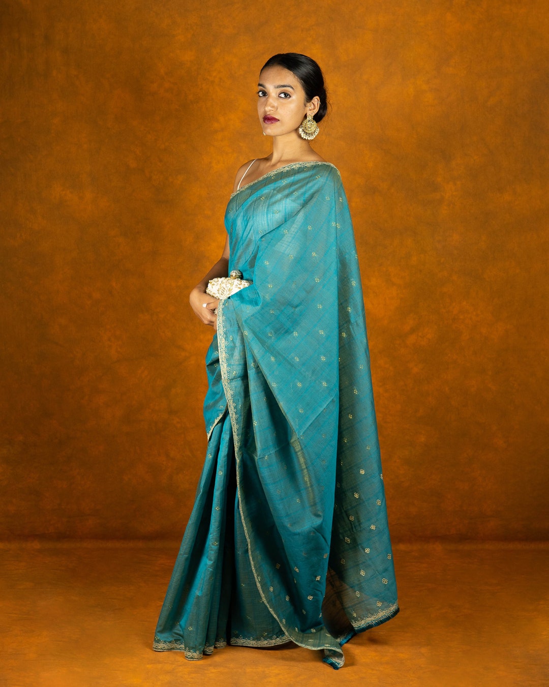 Tiffany Blue Handloom Jute Embroidery Saree With Tassels , Festive ...