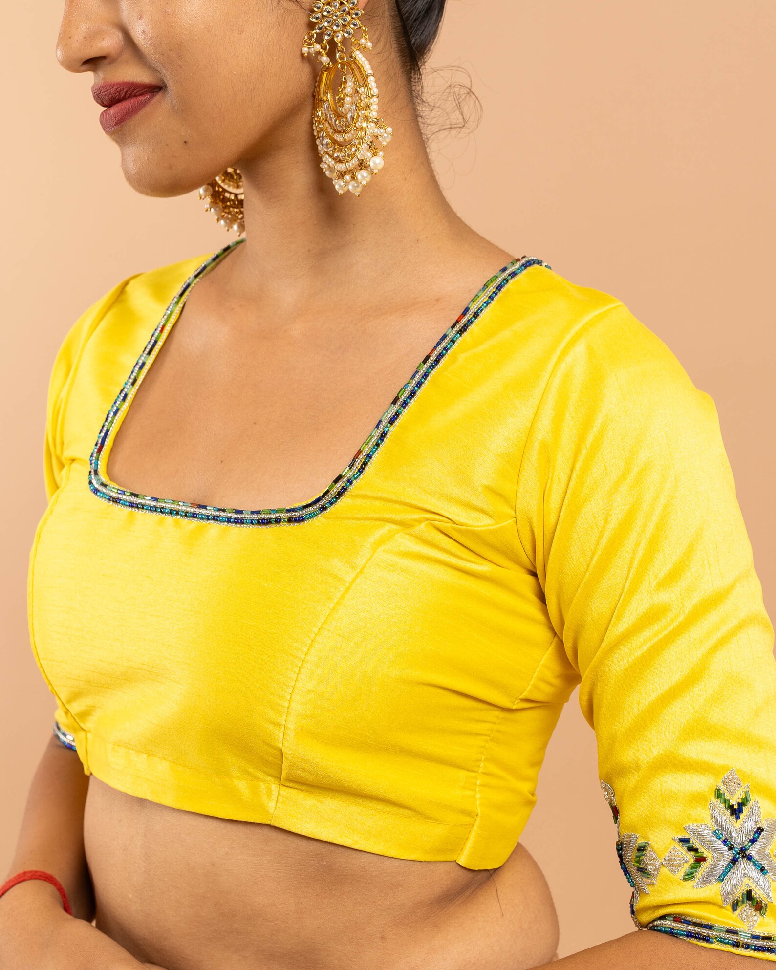 Blouse for Saree, Silk, Designer Hand Embroidered, Glass Bead Work ...