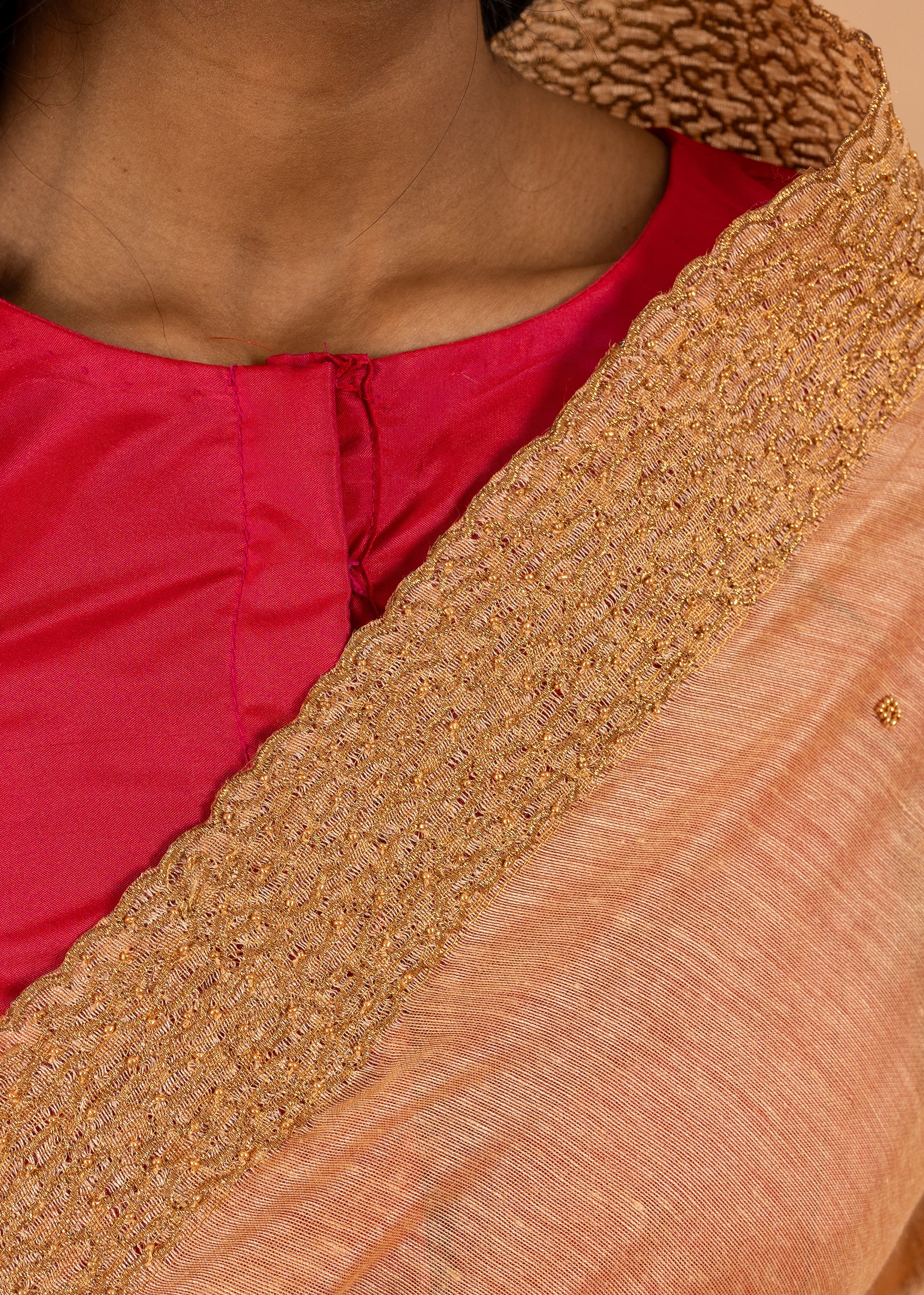 Antique Gold Saree With Silk Thread Handwork and Beads Embroidery ...