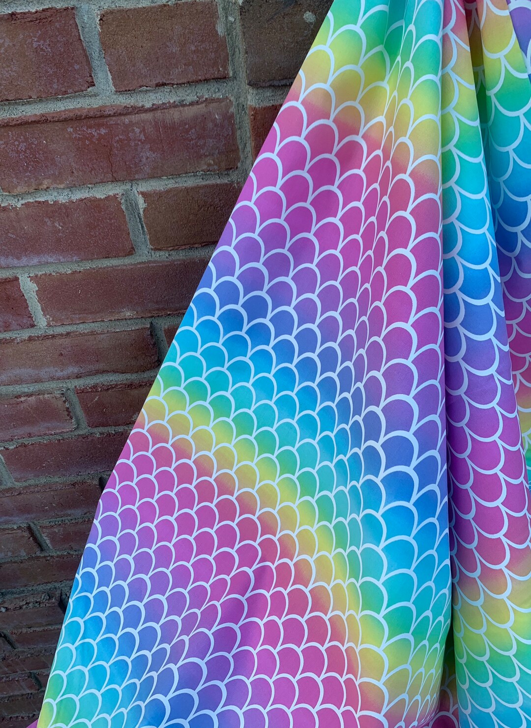 COTTON PRINT FABRIC Rainbow Mermaid Scales Print Fabric Mermaid Core ...