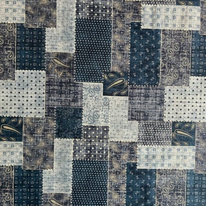 COTTON PRINT FABRIC Blue Denim Patchwork Print Fabric Craft Fabric by ...