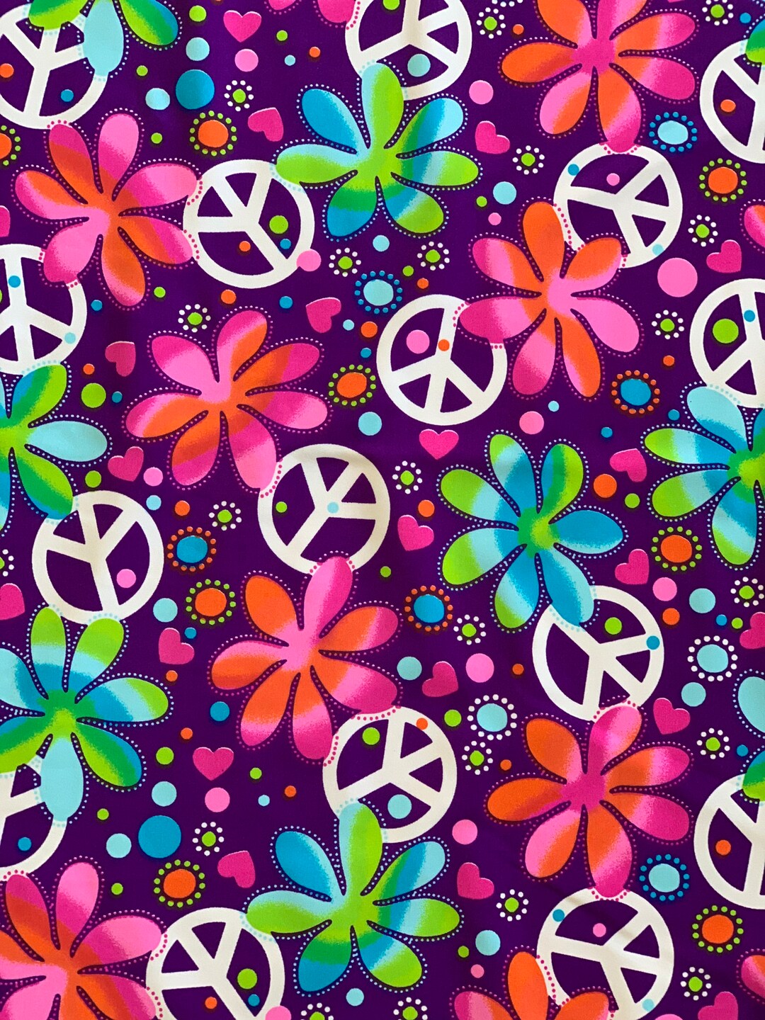 STRETCH PRINTED FABRIC - Peace & Love Print Fabric - Peace Signs and ...