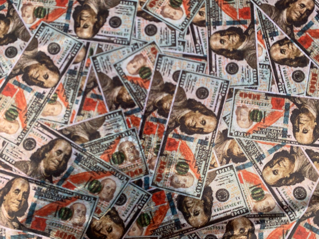 STRETCH PRINTED FABRIC - Metallic Money Print Fabric - Spandex Money ...