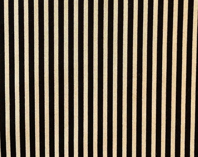 COTTON PRINT FABRIC - Black and Tan Vertical Stripes Fabric by the Yard ...