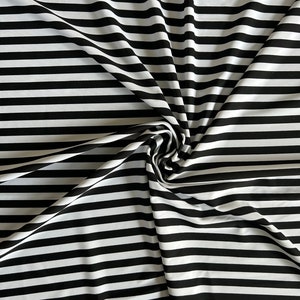 STRETCH PRINTED FABRIC - Black and White Horizontal Stripe Print Fabric ...
