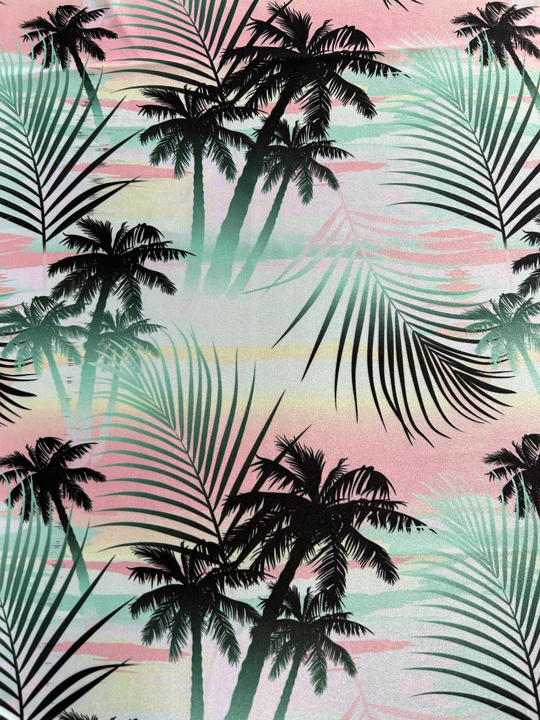 STRETCH PRINTED FABRIC - Tropical Palm Trees Fabric - Spandex Print ...