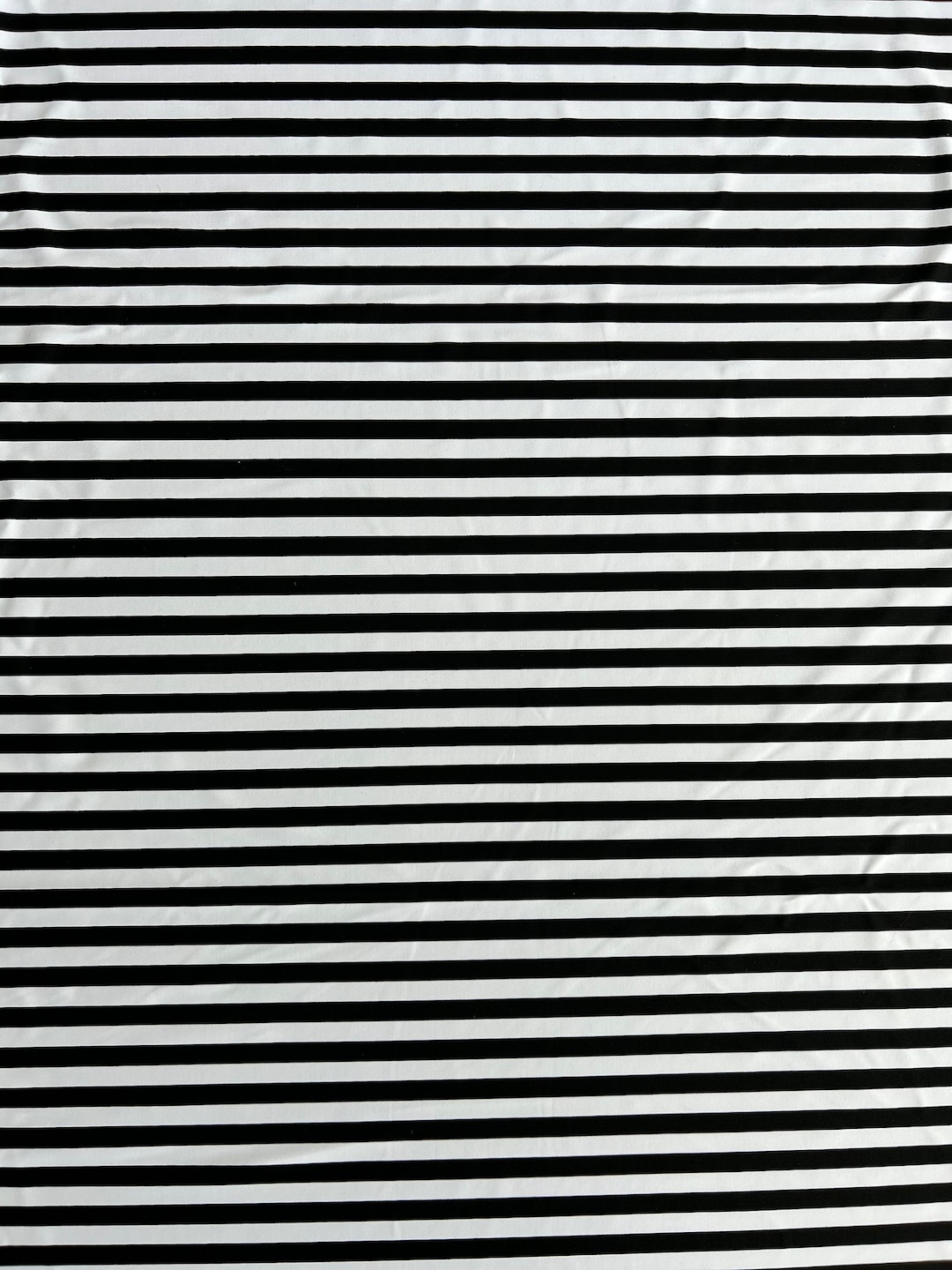 STRETCH PRINTED FABRIC - Black and White Horizontal Stripe Print Fabric ...