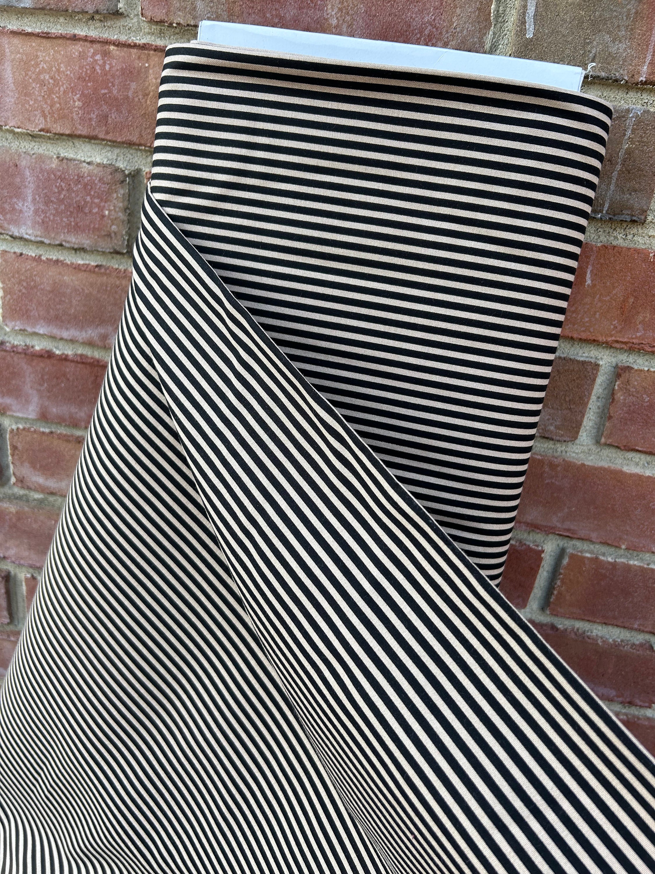 COTTON PRINT FABRIC - Black and Tan Vertical Stripes Fabric by the Yard ...