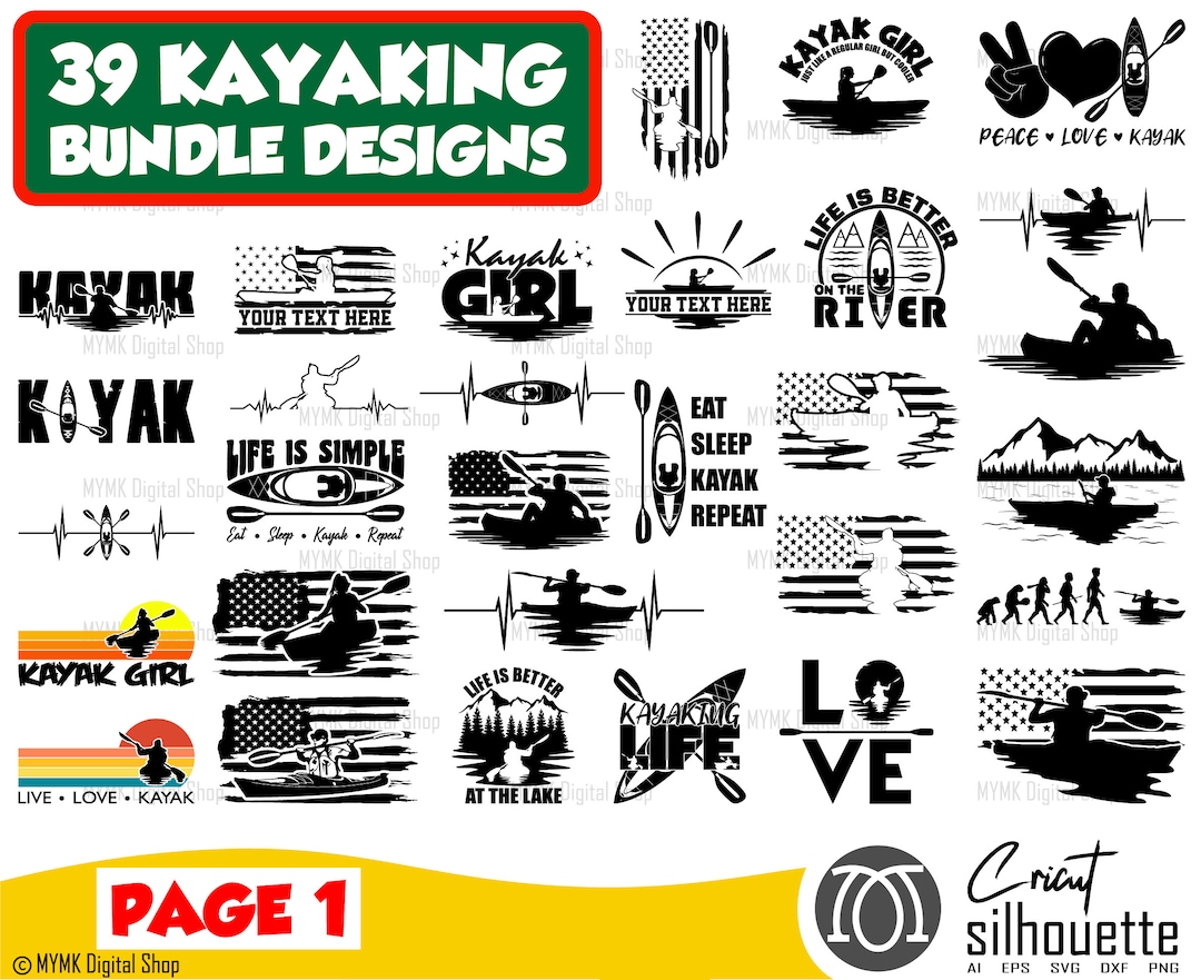 39 High Quality Kayak Svg Designs Bundle, Kayak Svg, Kayaking Svg, Lake ...