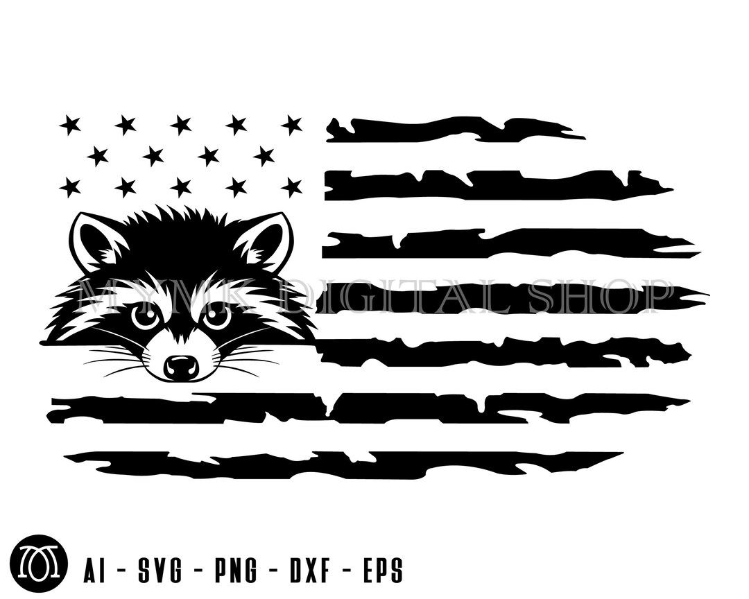 Raccoon Svg, Raccoon Peeking US Flag Svg, Svg, Png, Cricut, Dxf ...