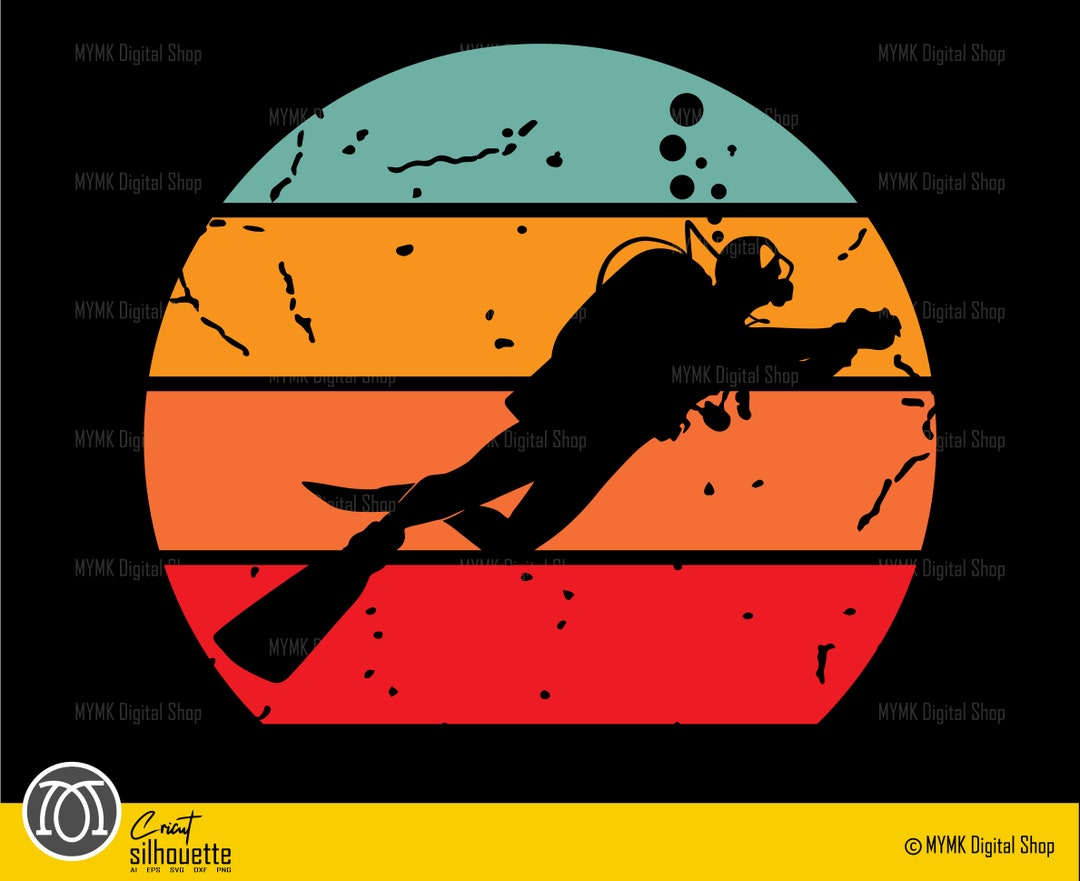 Diver Silhouette Circle Distressed Svg, Diving Svg, Scuba Diving Svg ...