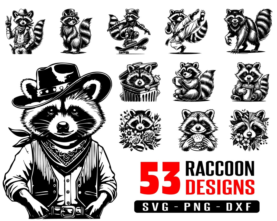 53 Raccoon Designs Svg, Raccoon Svg, Bundle Svg, Svg, Png, Cricut, Dxf ...