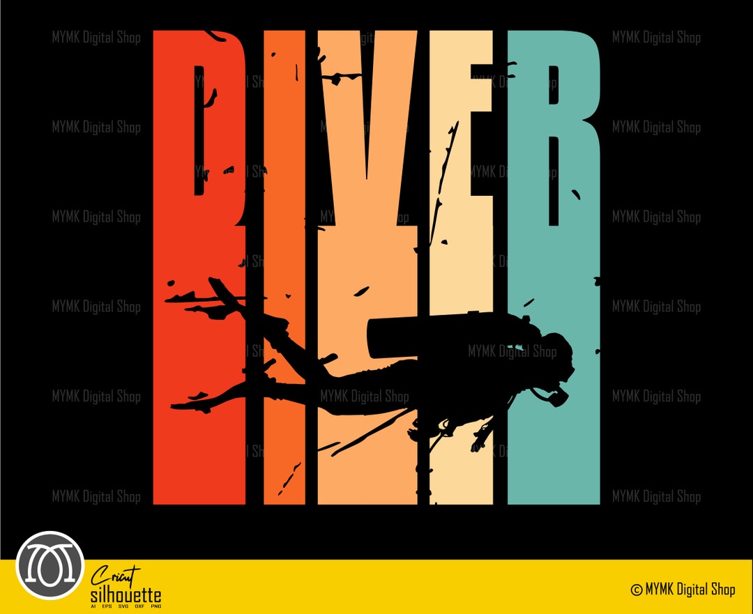 Diver Silhouette Vintage Distressed Svg, Diving Svg, Scuba Diving Svg ...
