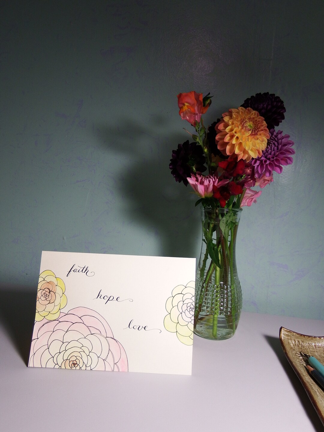 Faith, Hope, Love Handwritten Calligraphy Card Becky Writes, Handmade ...
