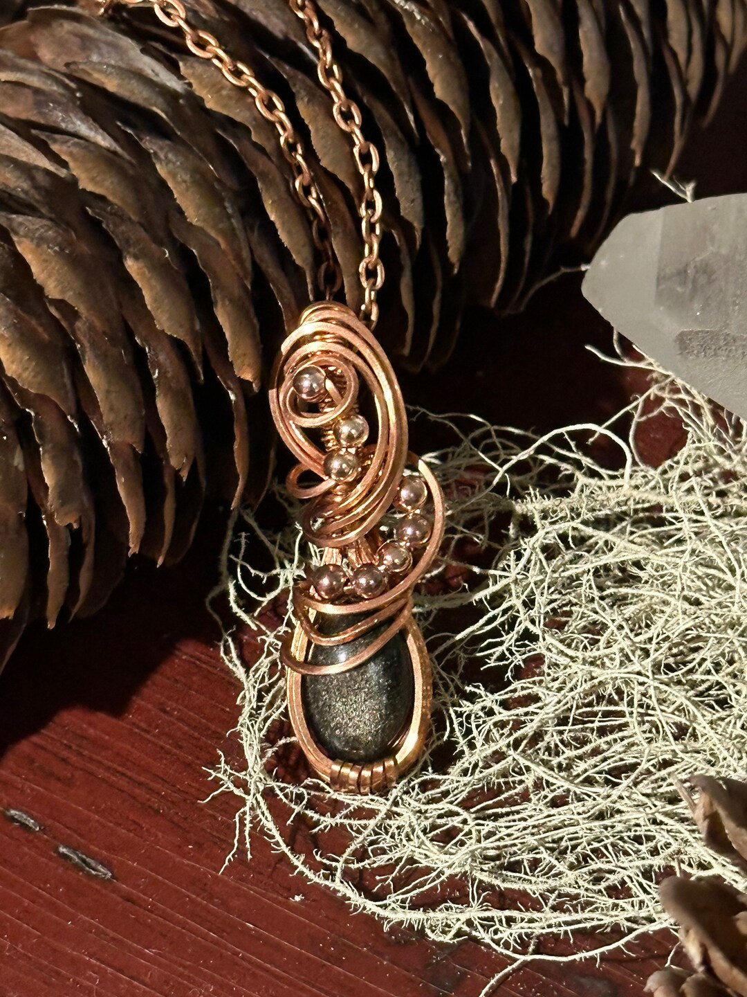 Golden Sheen Obsidian Copper Wire Wrapped Amulet Necklace || Witch ...