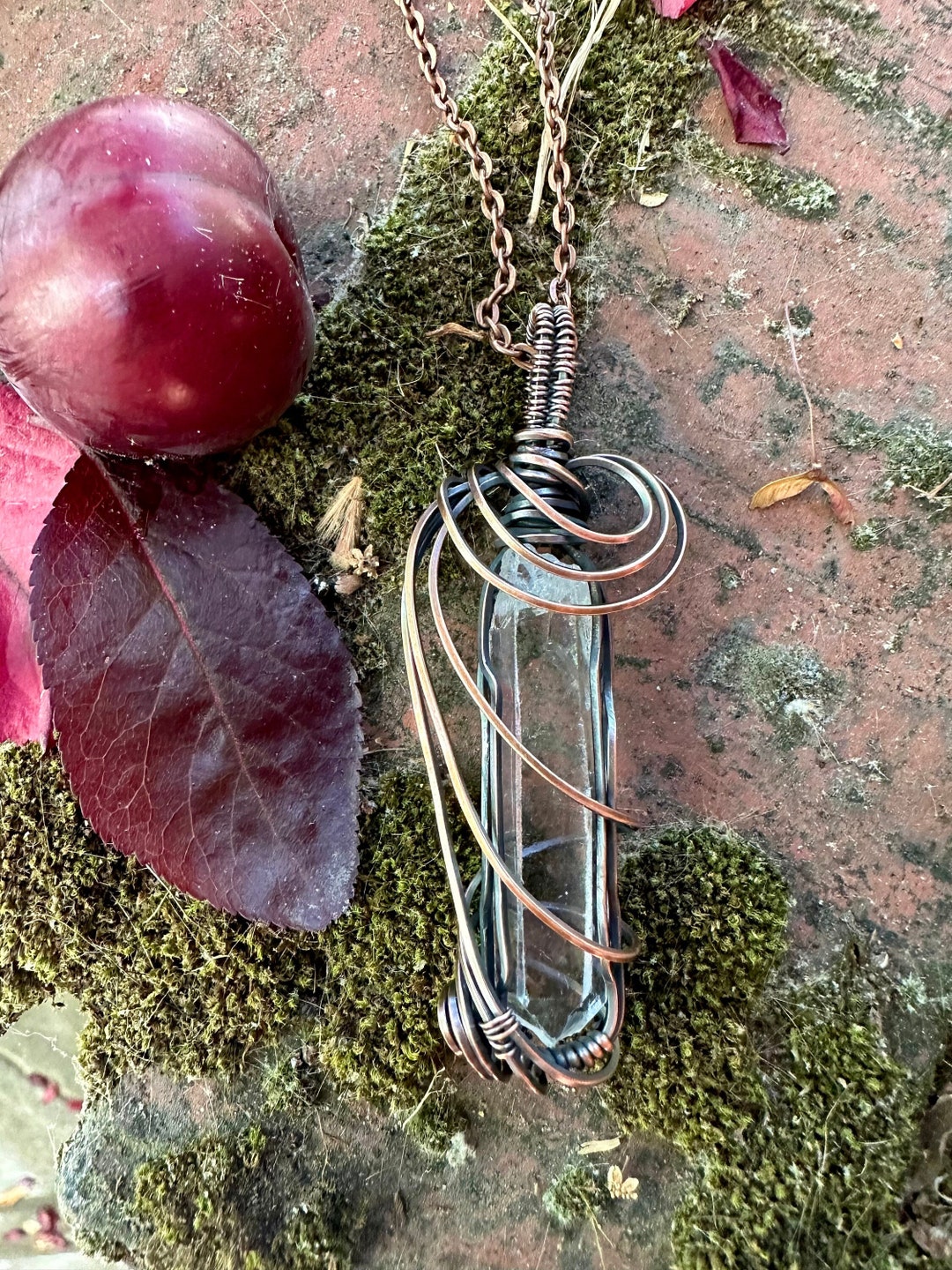 Clear Quartz Point Copper Wire Wrapped Amulet Pendant Witch Necklace ...