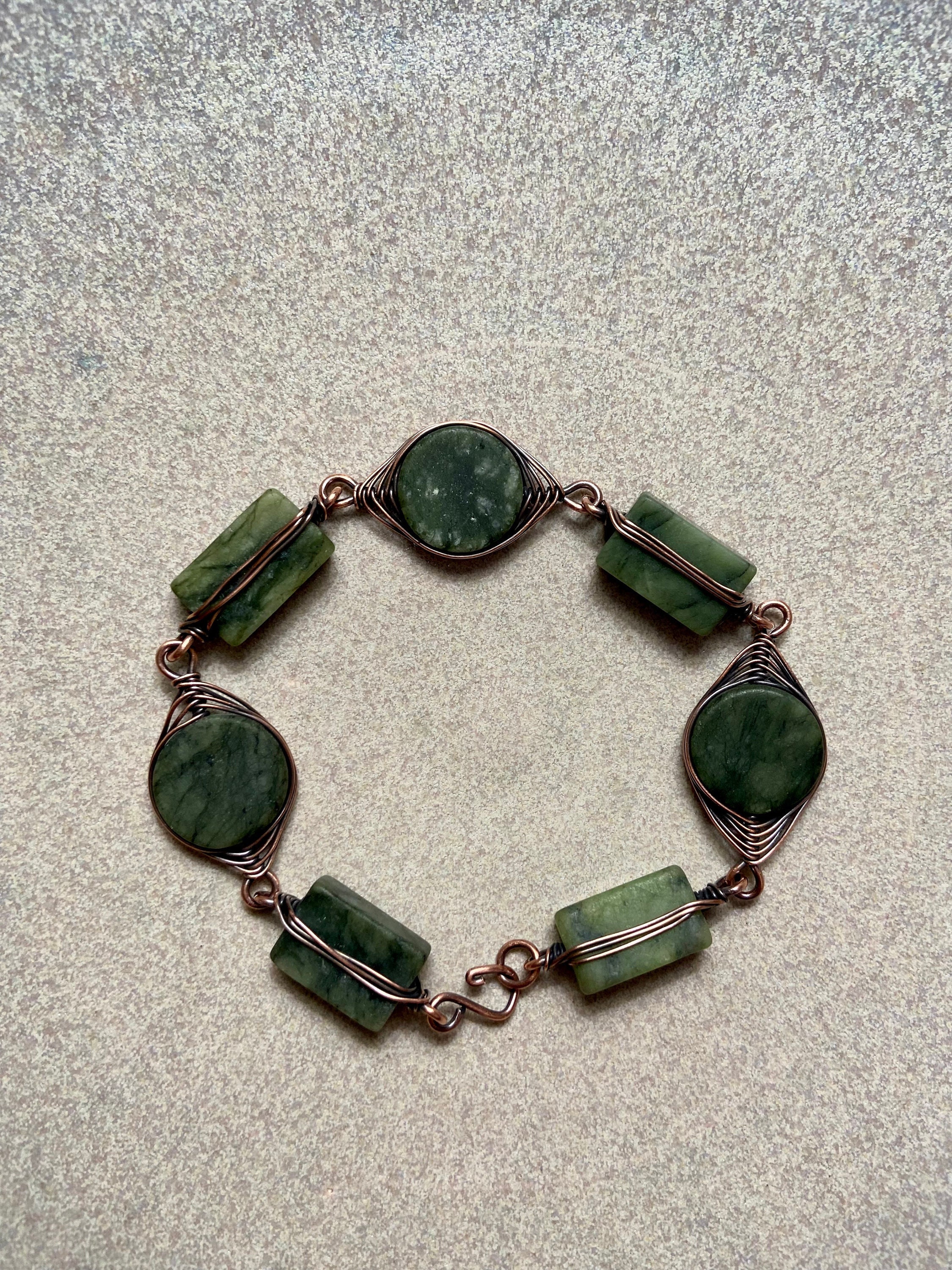 Serpentine & Copper Link Bracelet, Wire Wrapped Bracelet, Witch, Wiccan ...
