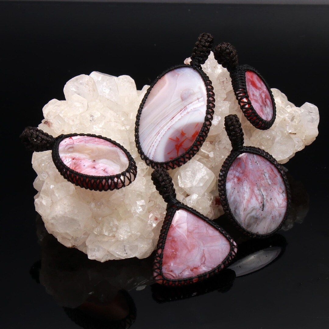 Moroccan Agate Macrame Pendant, Moroccan Seam Agate Gemstone Thread ...