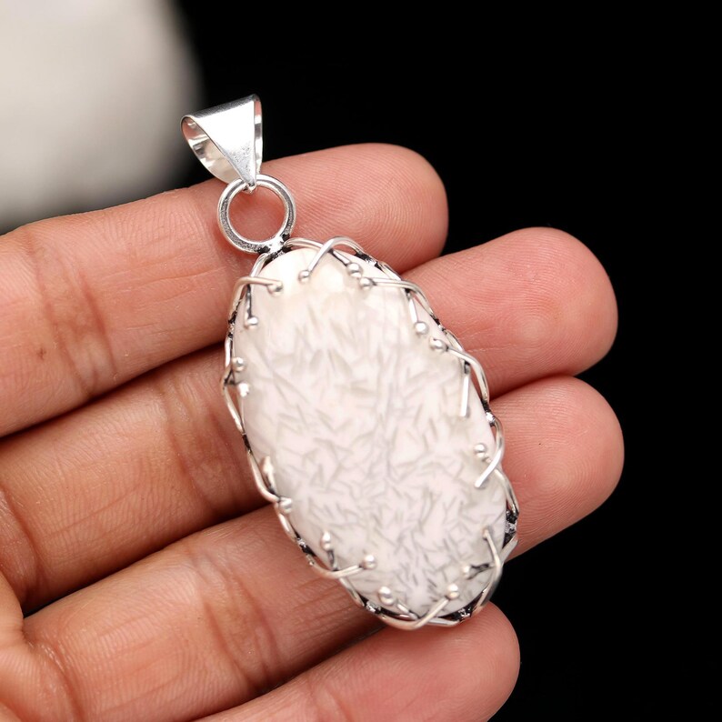 Natural Scolecite German Silver Pendant Gemstone Handmade Healing ...