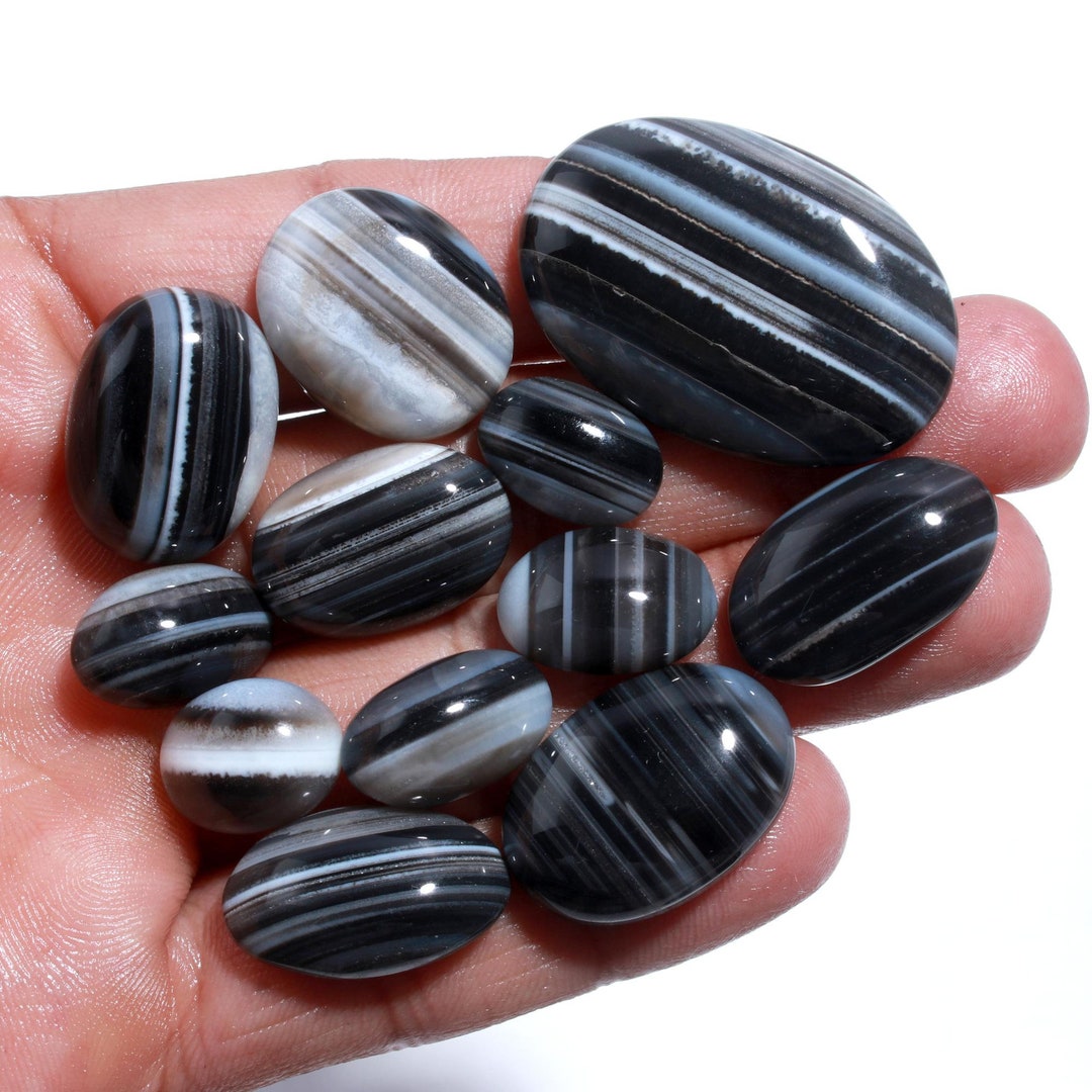 Black Banded Agate Cabochon Lot, Natural Gemstone, Jewelry Making - Etsy