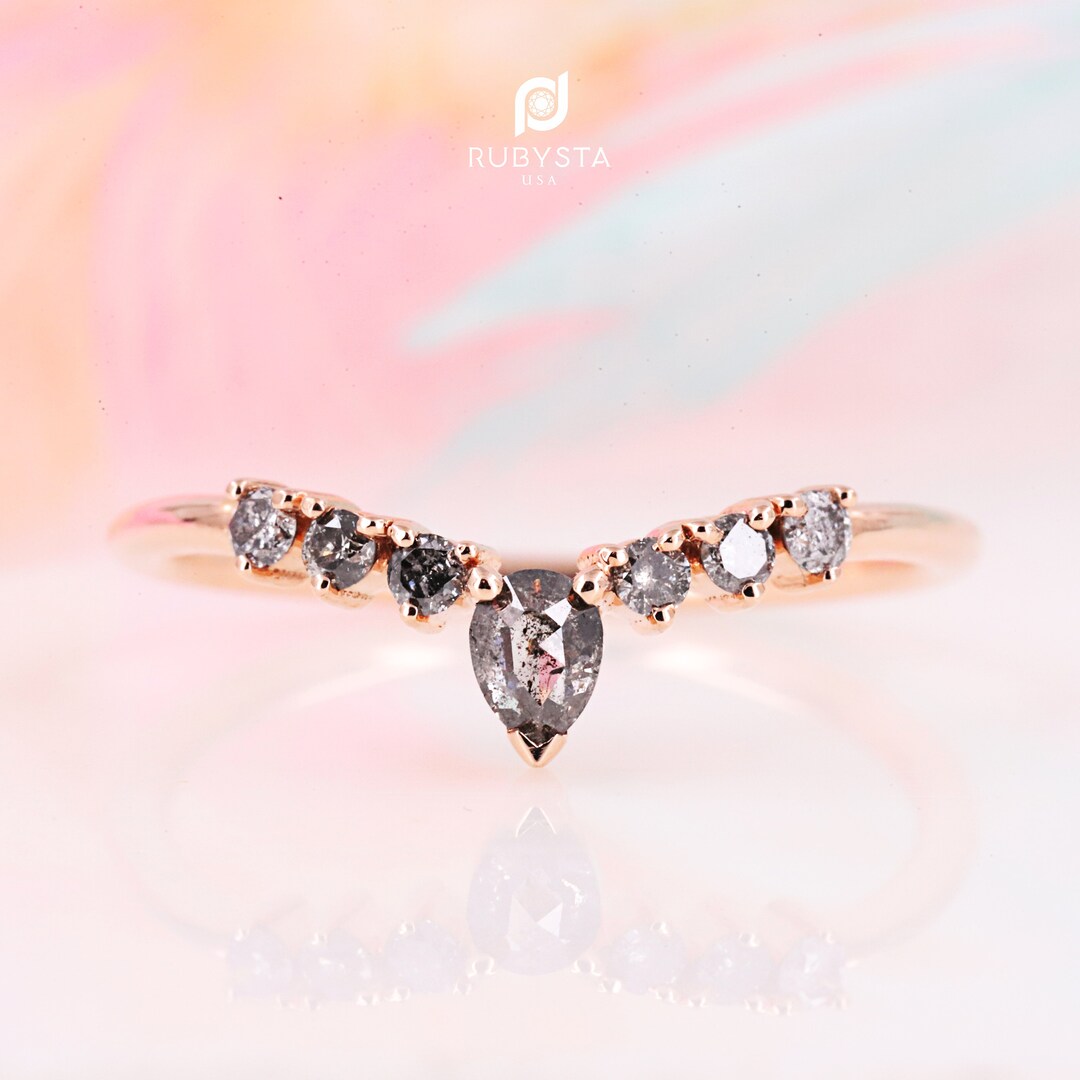 Salt and Pepper Diamond Ring Salt and Pepper Ring Pear - Etsy