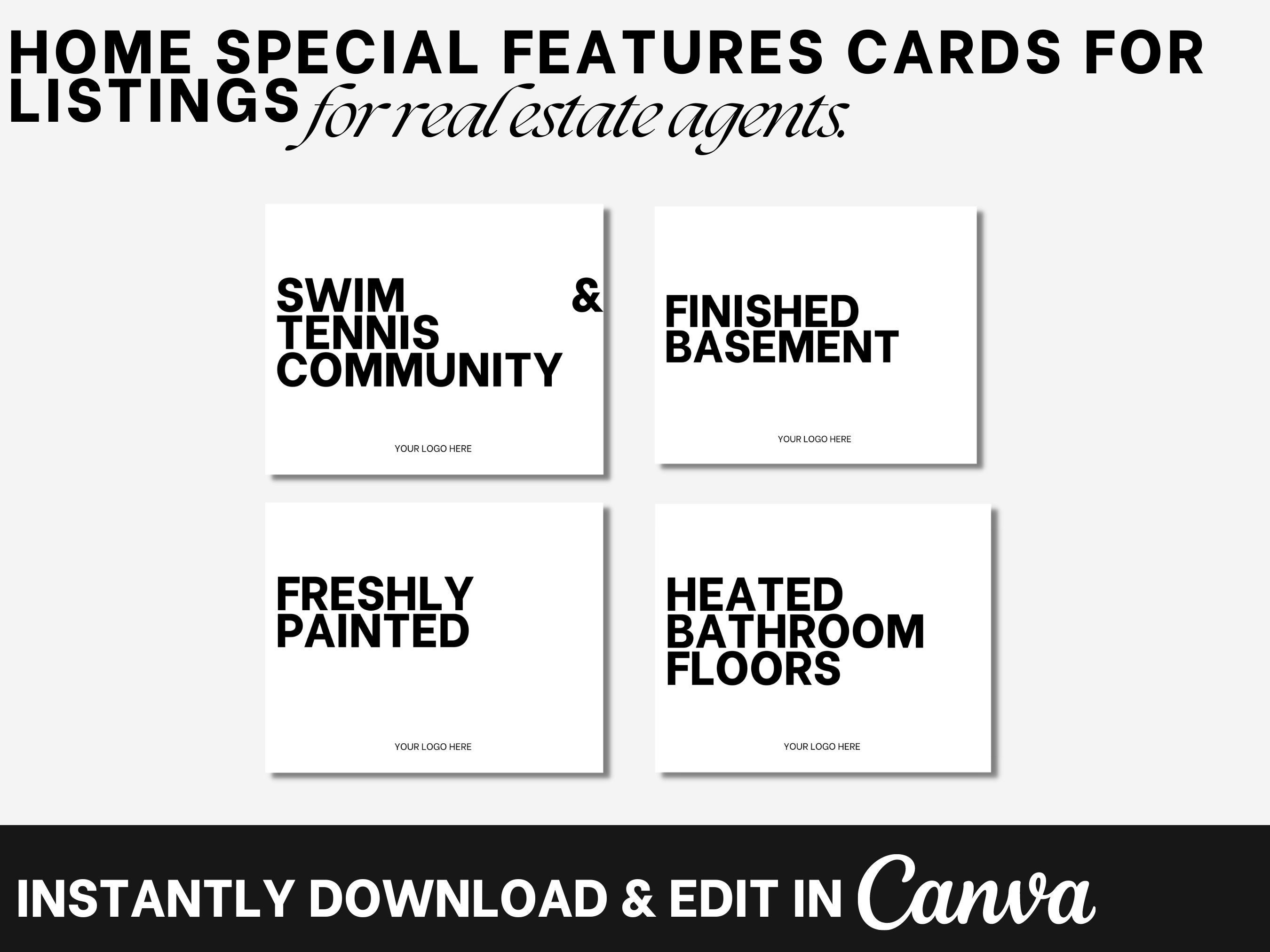 Property Special Features Cards Template for Listing Agents | Edit in ...