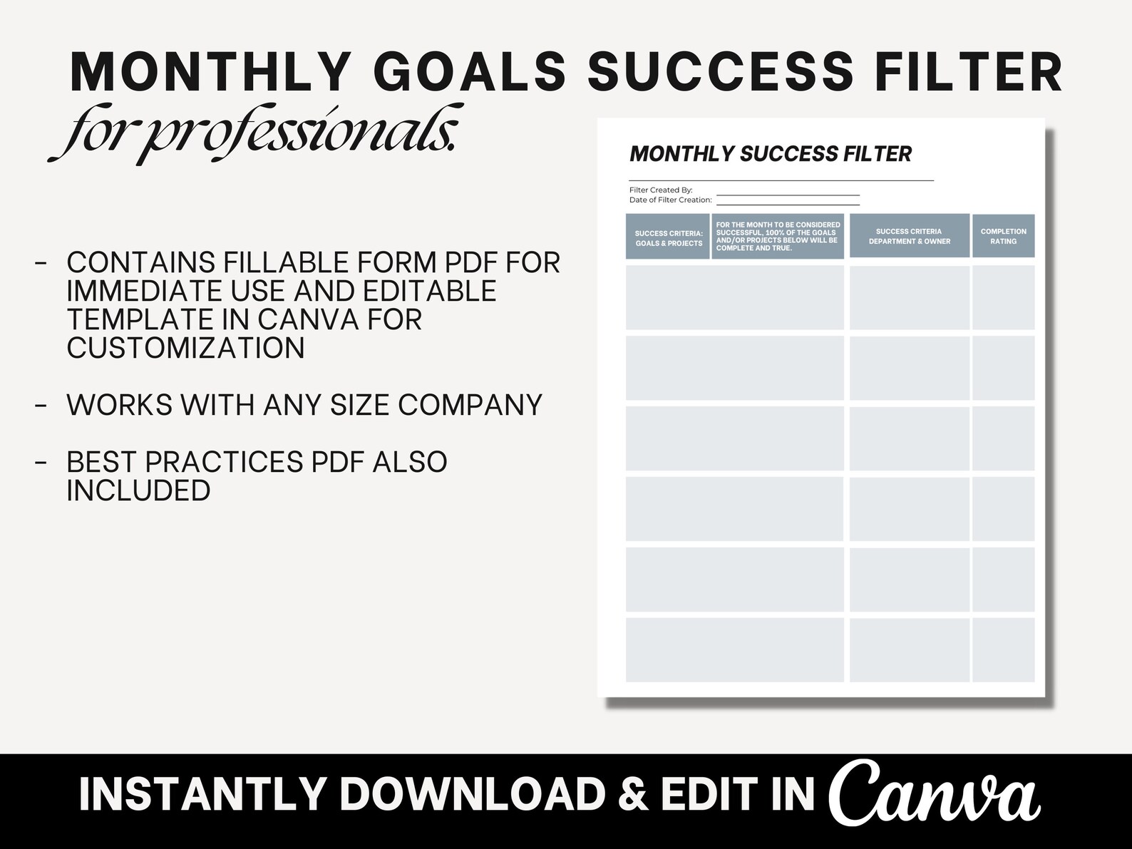 Monthly Goals Success Filter Worksheet Canva Template and Fillable PDF ...
