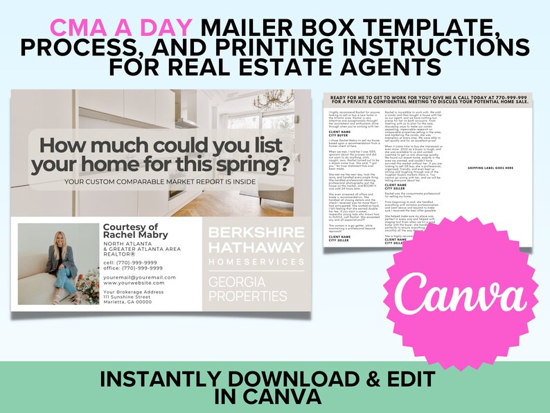 CMA A DAY Box Template for Real Estate Agents | CMA Mailer Box | Edit ...