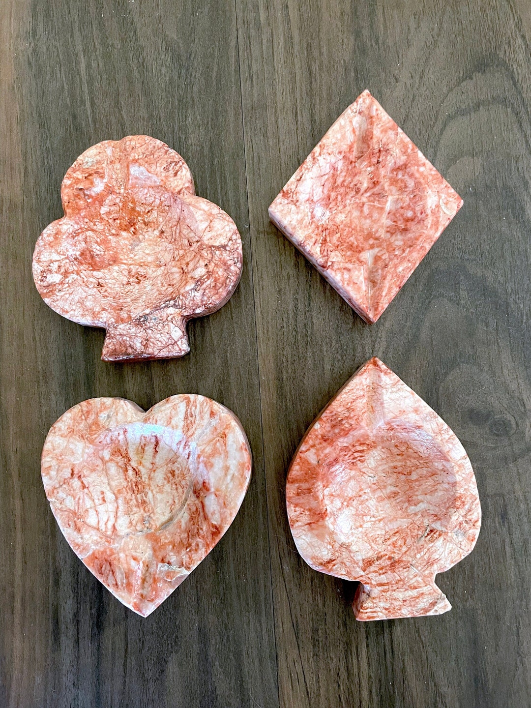 Vintage Set of 4 Red Marble Card Suits Poker Ashtrays Spades Club ...