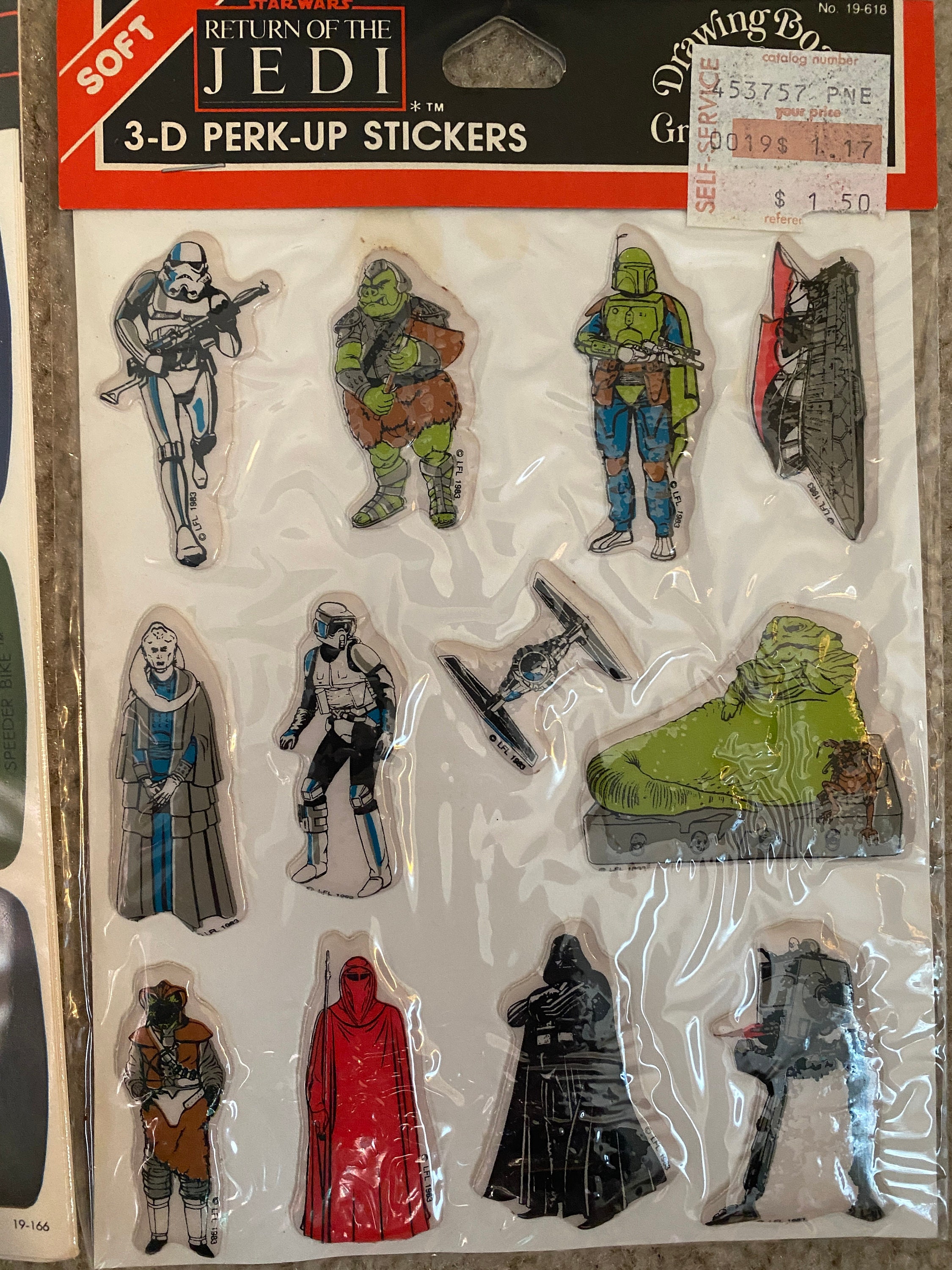 Vintage 1983 Star Wars ROTJ 3-D Perk up Stickers and Perk up Stickers ...