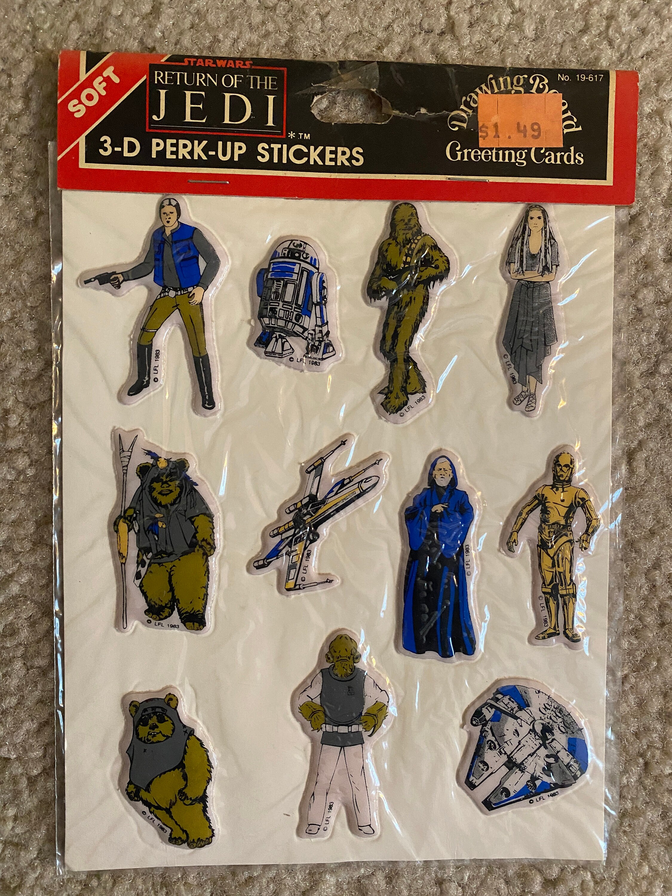 Vintage 1983 Star Wars ROTJ 3-D Perk up Stickers and Perk up Stickers ...