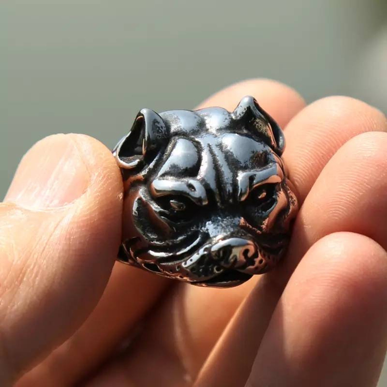 Bulldog Ring Bulldog Head Ring Silver Dog Head Ring Unique | Etsy