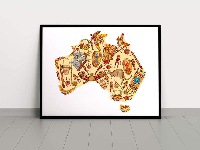 Australia Map Print Australia Map Poster Culture of Australia Wall Art ...