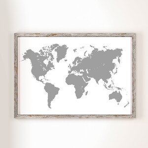 World Map Print Grey Color Map of the World Poster Gray Colour World ...