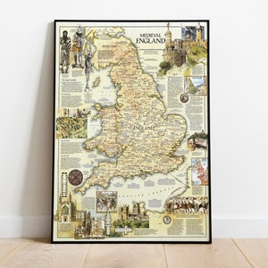Old England Map Print Vintage England Map Poster Antique Map of England ...