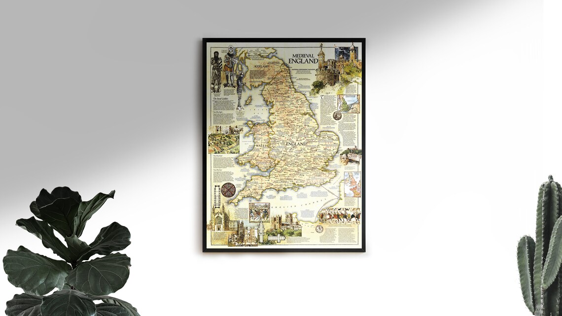 Old England Map Print Vintage England Map Poster Antique Map of England ...