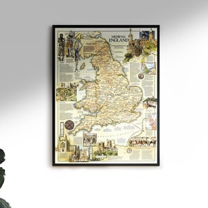 Old England Map Print Vintage England Map Poster Antique Map of England ...