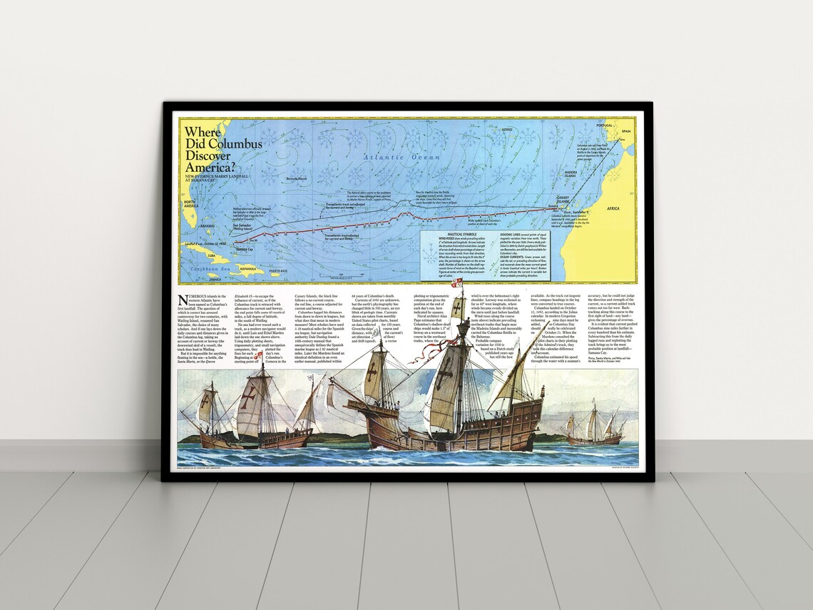 Christopher Columbus Exploration Route Map Print Columbus Discovery Map ...