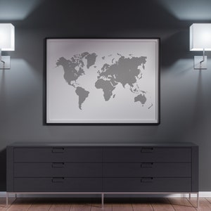 World Map Print Grey Color Map of the World Poster Gray Colour World ...