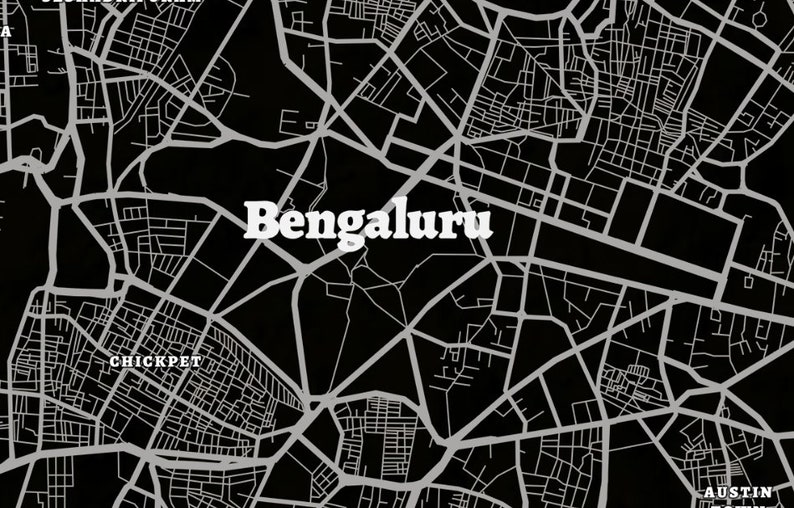 Bangalore Map Print, Bangalore Map Poster, Bangalore India Wall Art ...