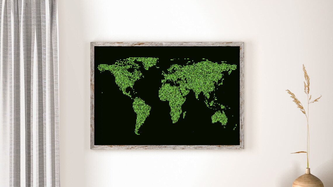 Binary Digits World Map Print Map of the World Poster World Map Wall ...