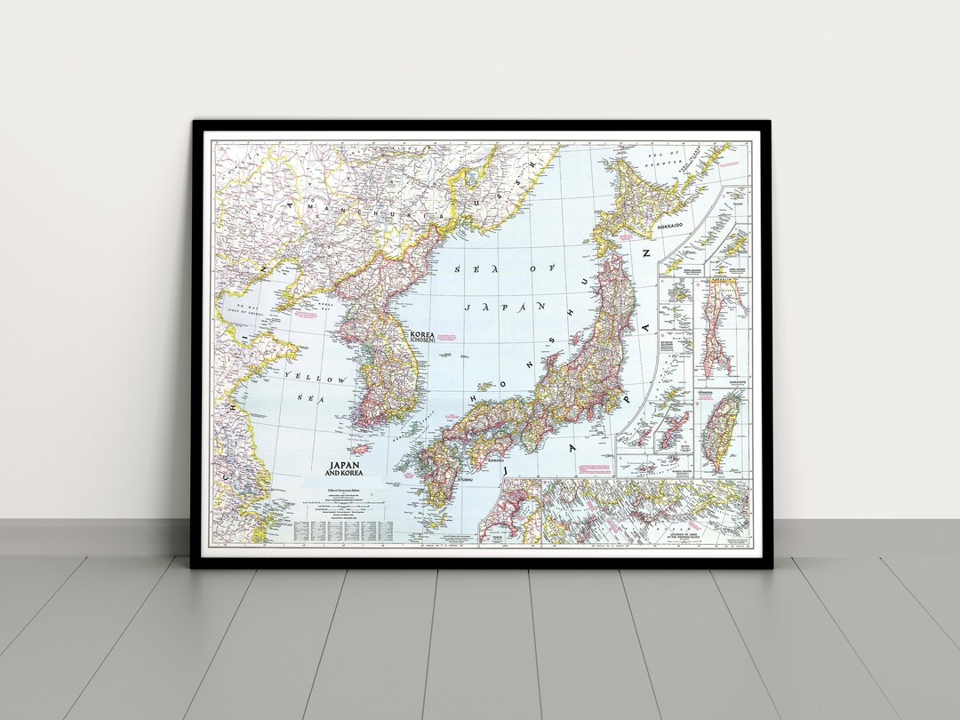 Vintage Japan and Korea Map Print Japan Map Poster Korea - Etsy