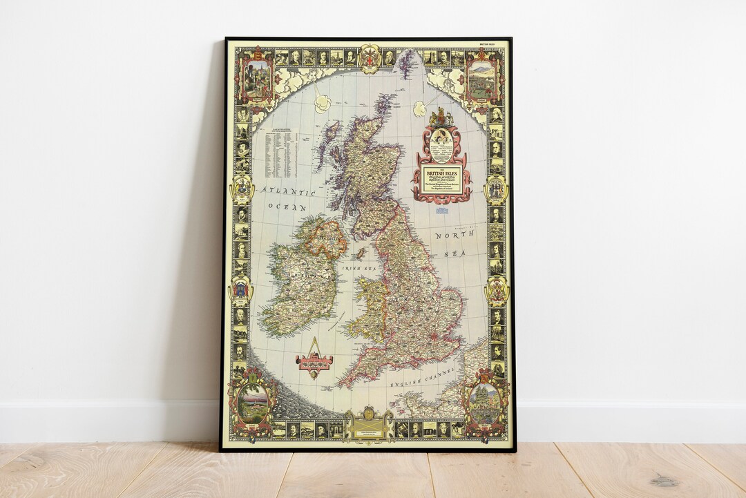 UK Map Vintage Print United Kingdom Map Poster England Map Antique ...