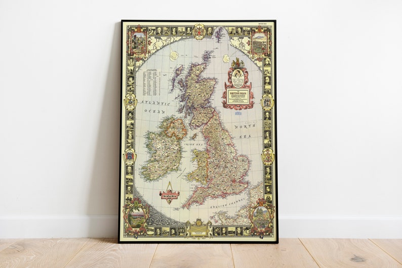 UK Map Vintage Print United Kingdom Map Poster England Map Antique ...