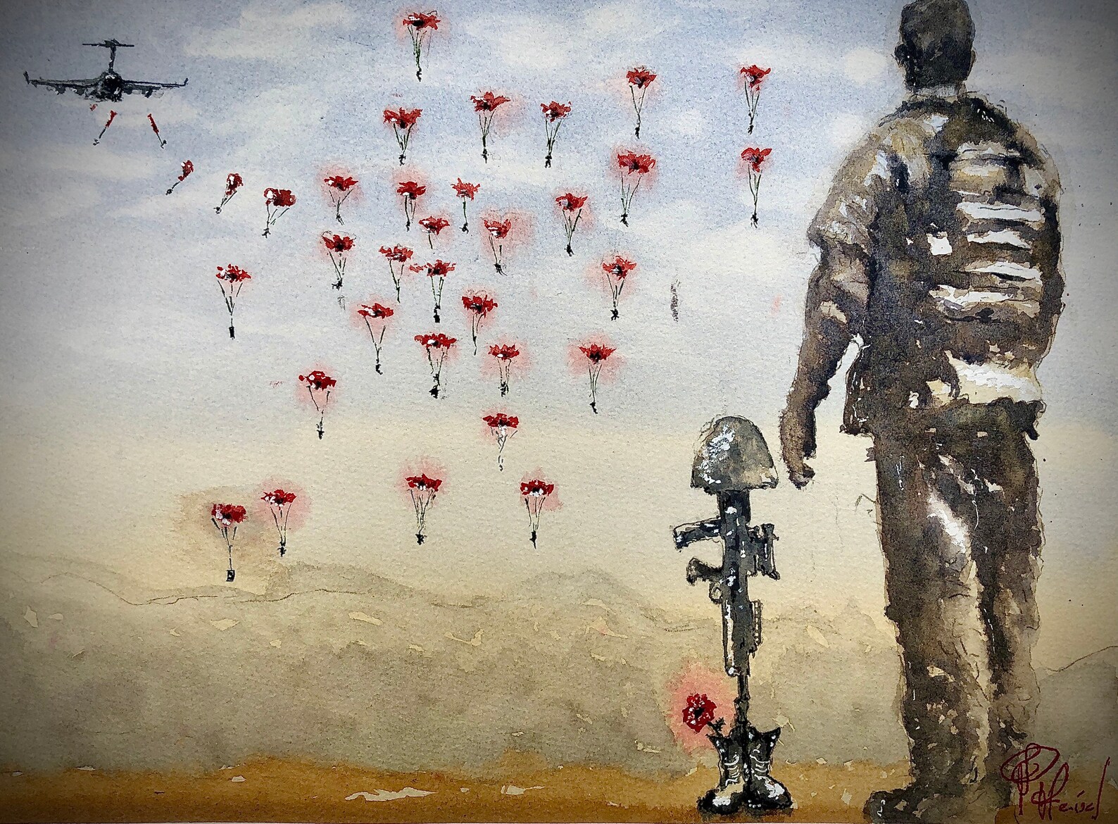 Poppy Parachute Original Watercolour Military Print or Original ...