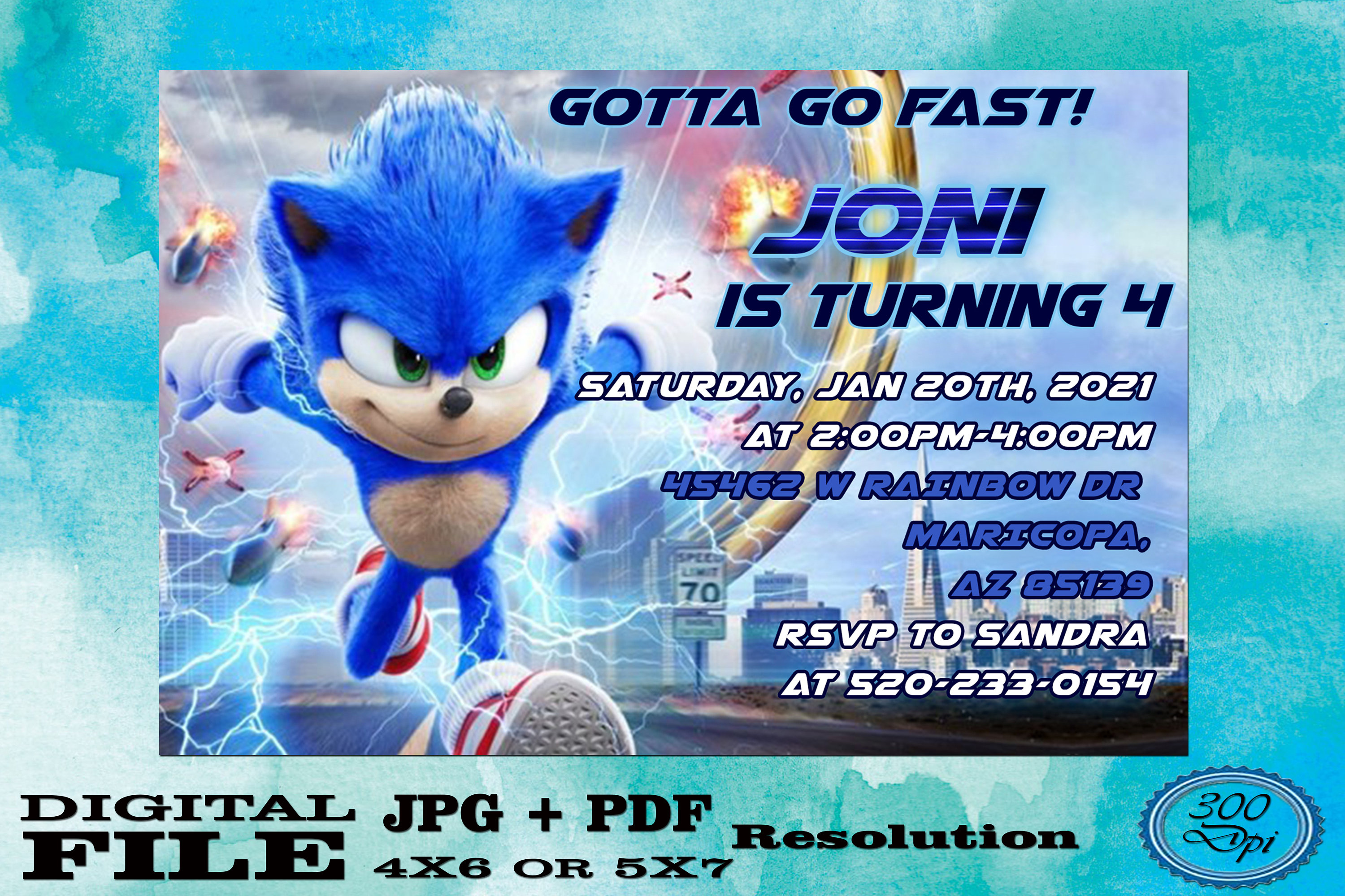 Sonic Invitation Digital Personalized 4x6 Or 5x7 Sonic | Etsy