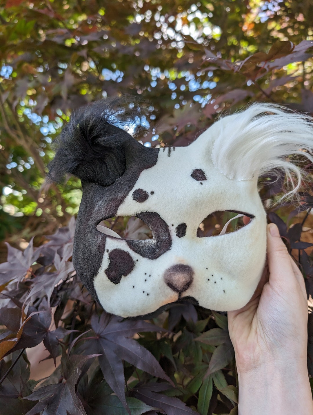 Handmade Felted Black and White Spotted Cat Therian Mask - Etsy