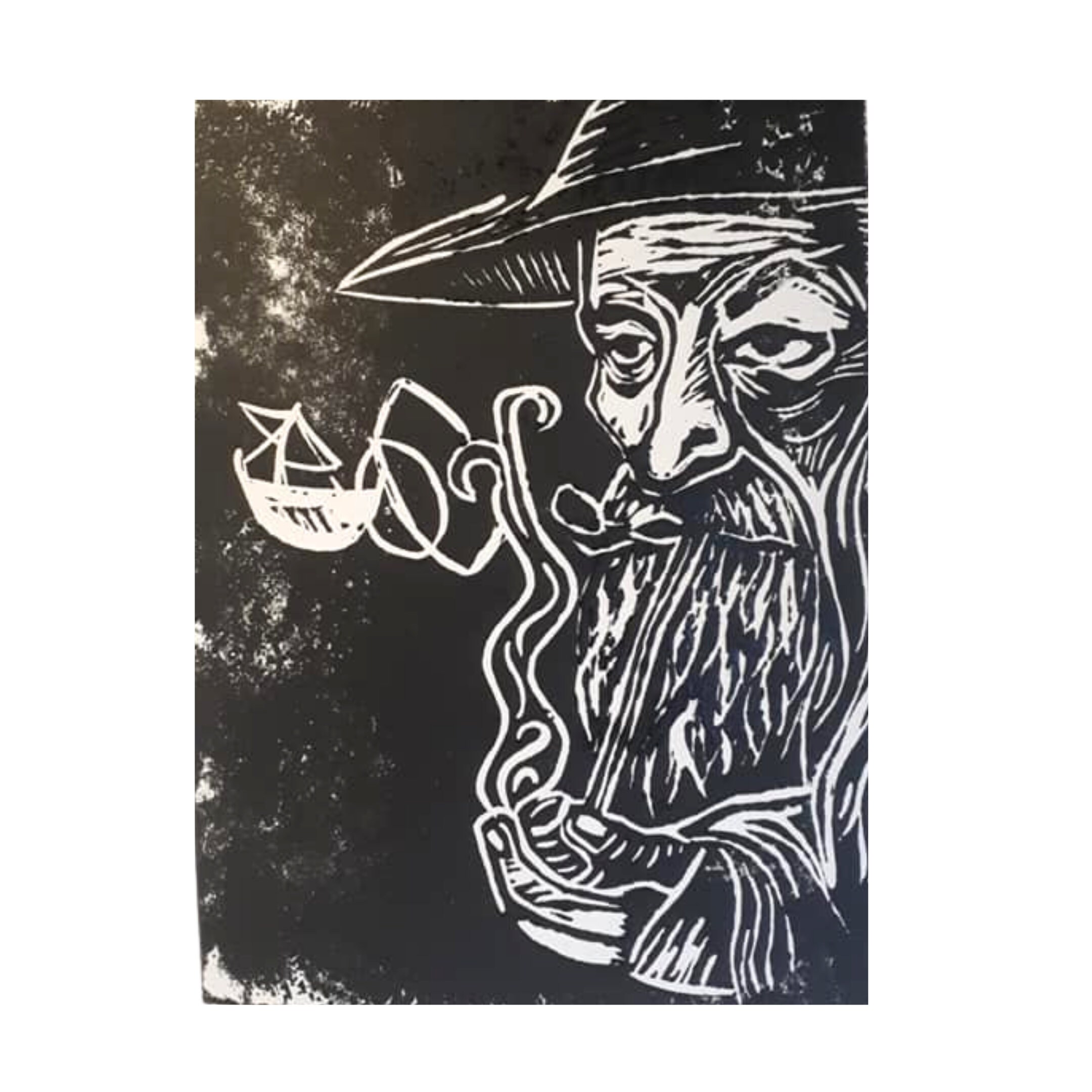 Gandalf portrait with his pipe and smoke ship Lino Print sold by ...