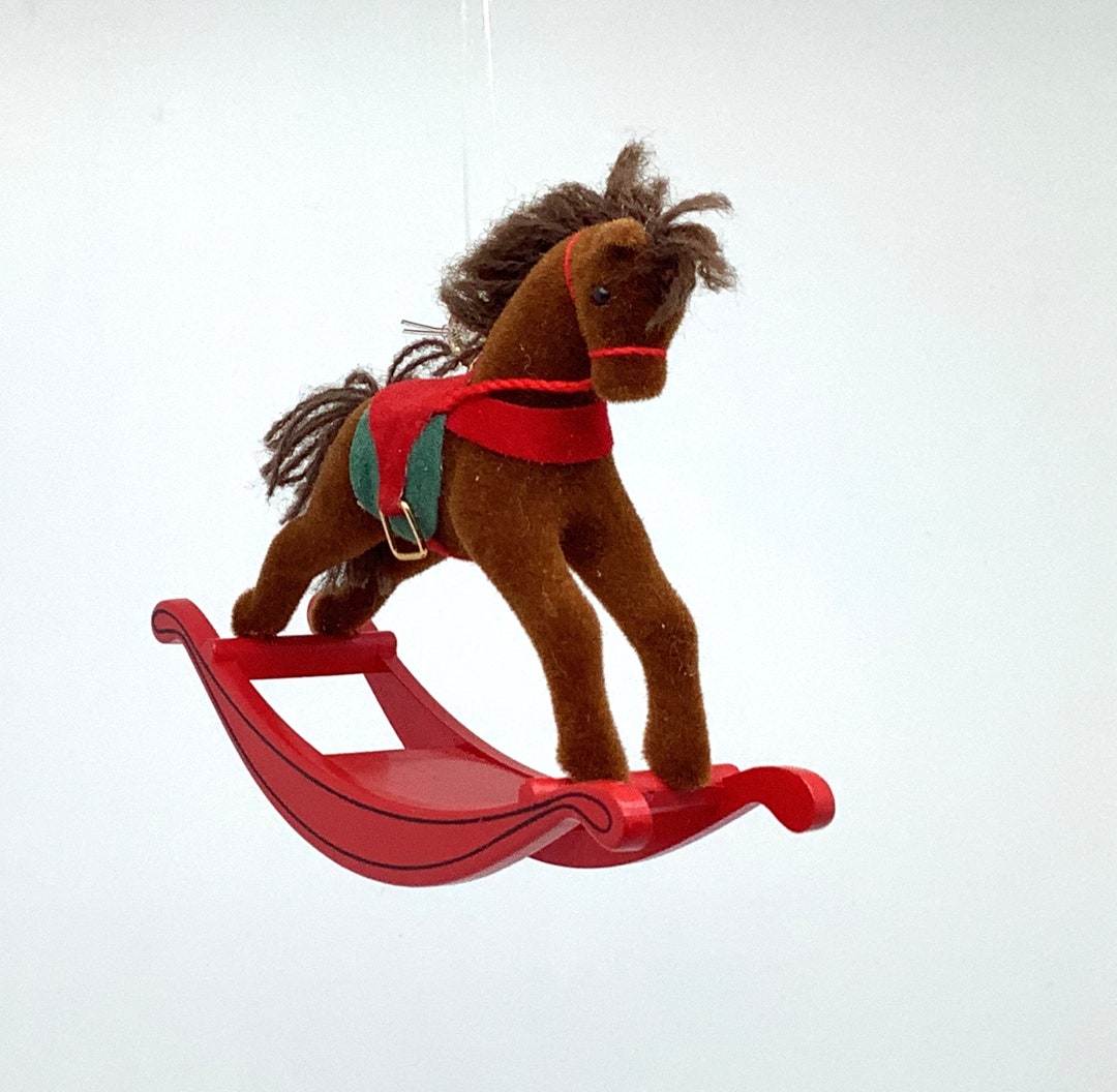Vintage Dept 56 Flocked Rocking Horse Ornament/brown Flock Rocking ...