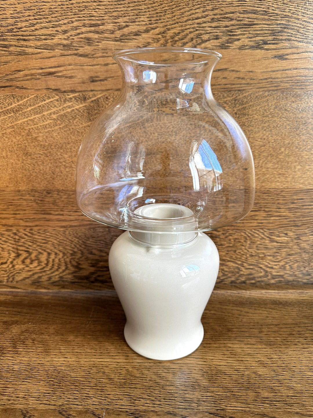 Haeger Glass Hurricane Candle Holder Ceramic Base/2 Piece Set Haeger ...